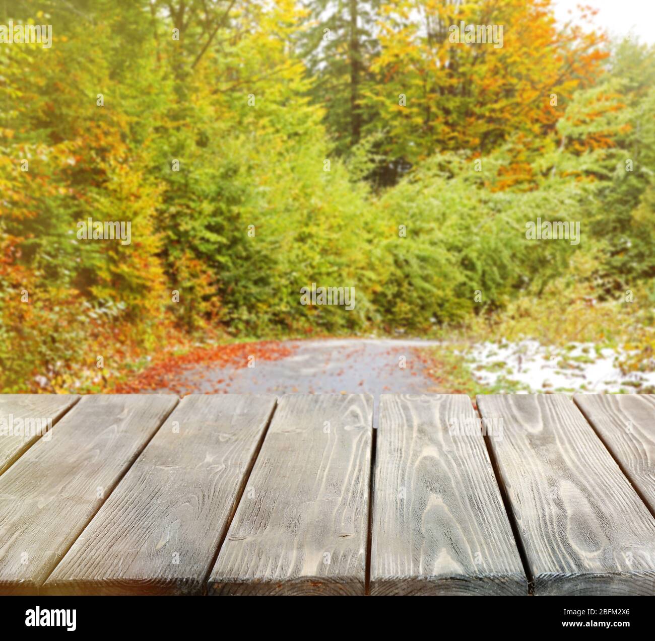 Beautiful nature background with wooden floor Stock Photo - Alamy