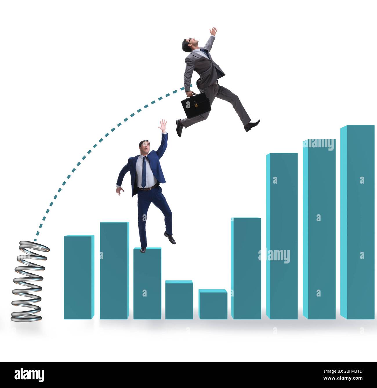 The businessman outperforming his competition jumping over Stock Photo ...