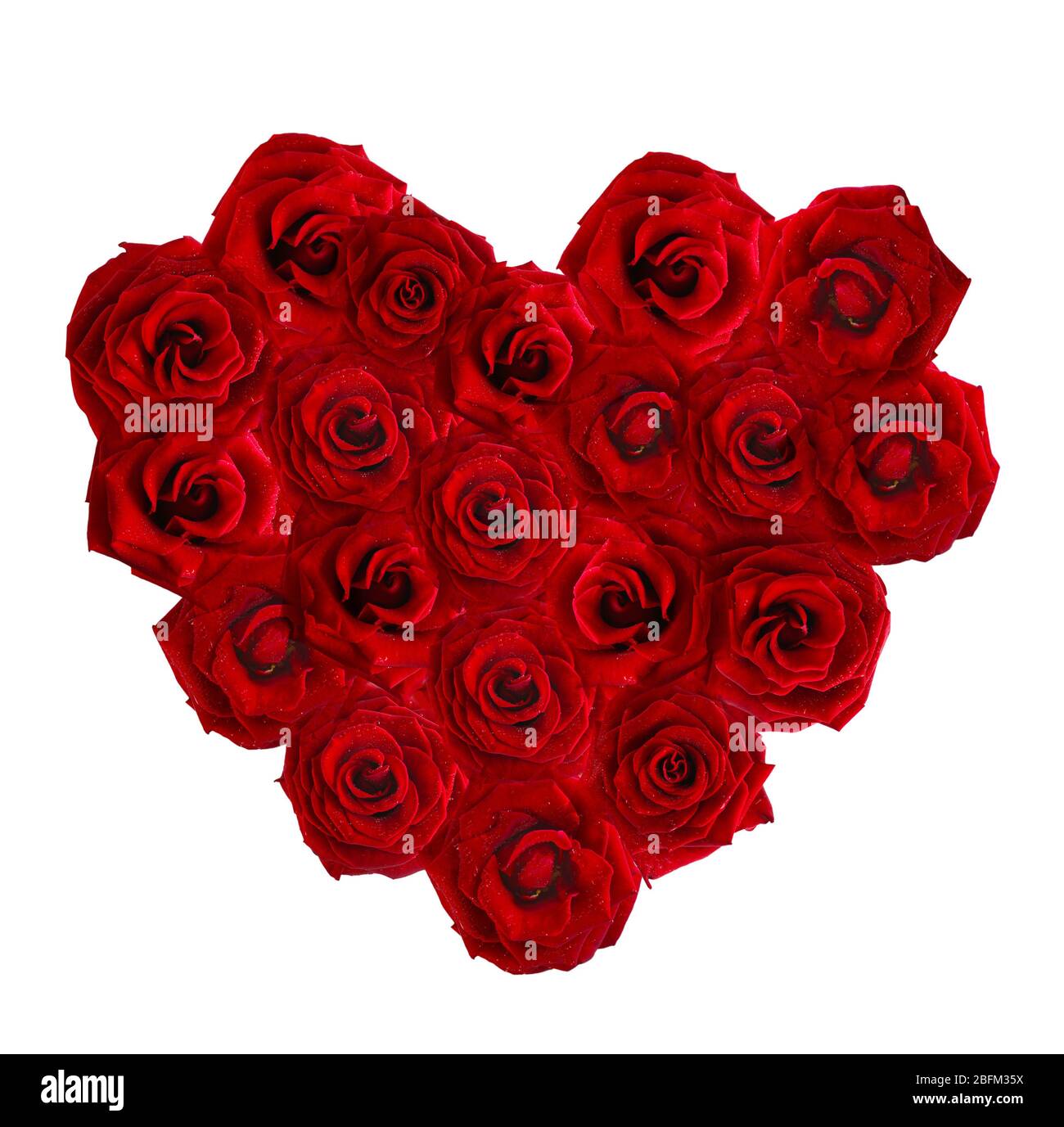 Valentines Day heart made of red roses isolated on white Stock Photo ...