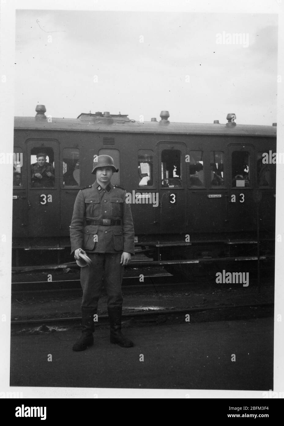 WW2 period, SS soldiers in Dresden taking the train to Belgium, Germany ...