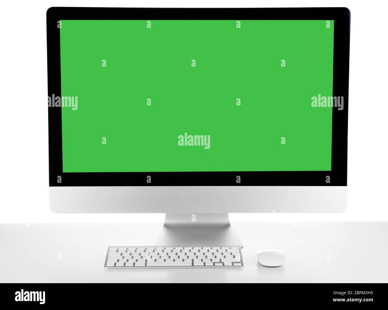 Modern computer with green screen, isolated on white Stock Photo - Alamy