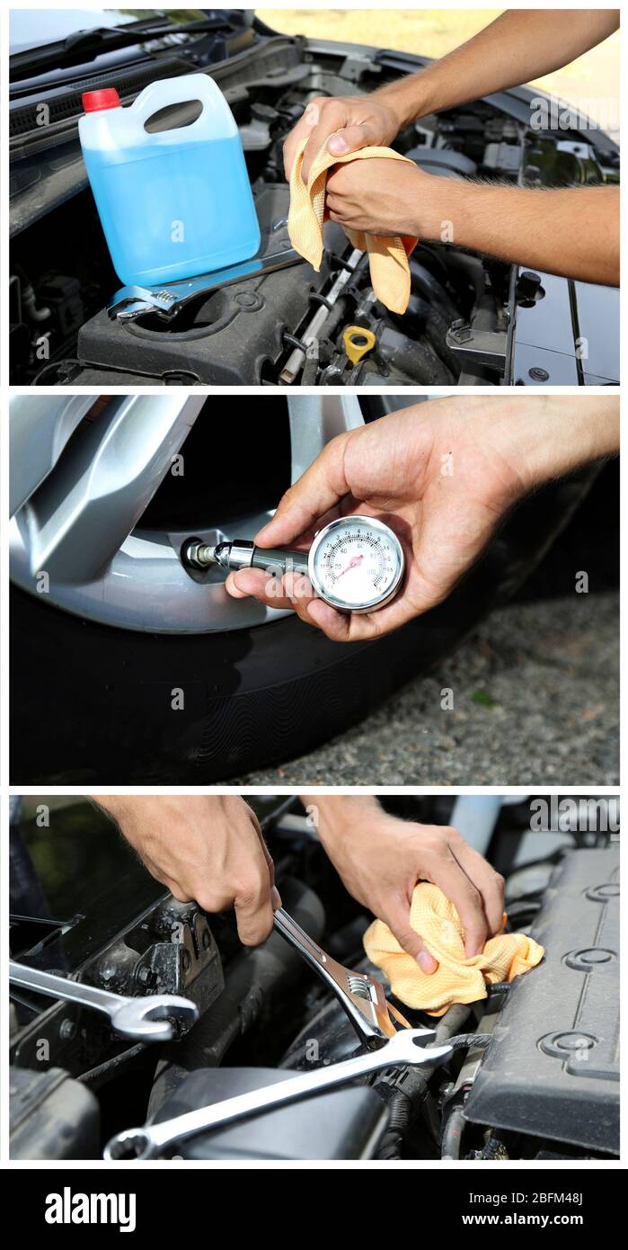 Repairing car in details, collage Stock Photo - Alamy