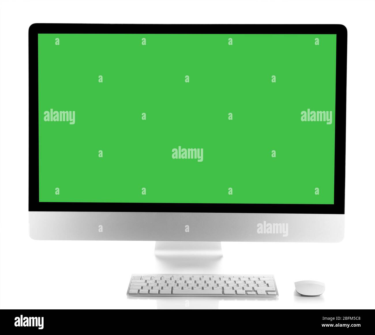 Modern computer with green screen, isolated on white Stock Photo - Alamy