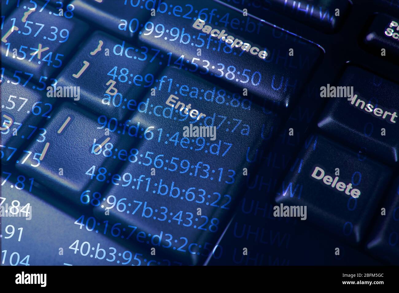 Computer keyboard with program code Stock Photo - Alamy
