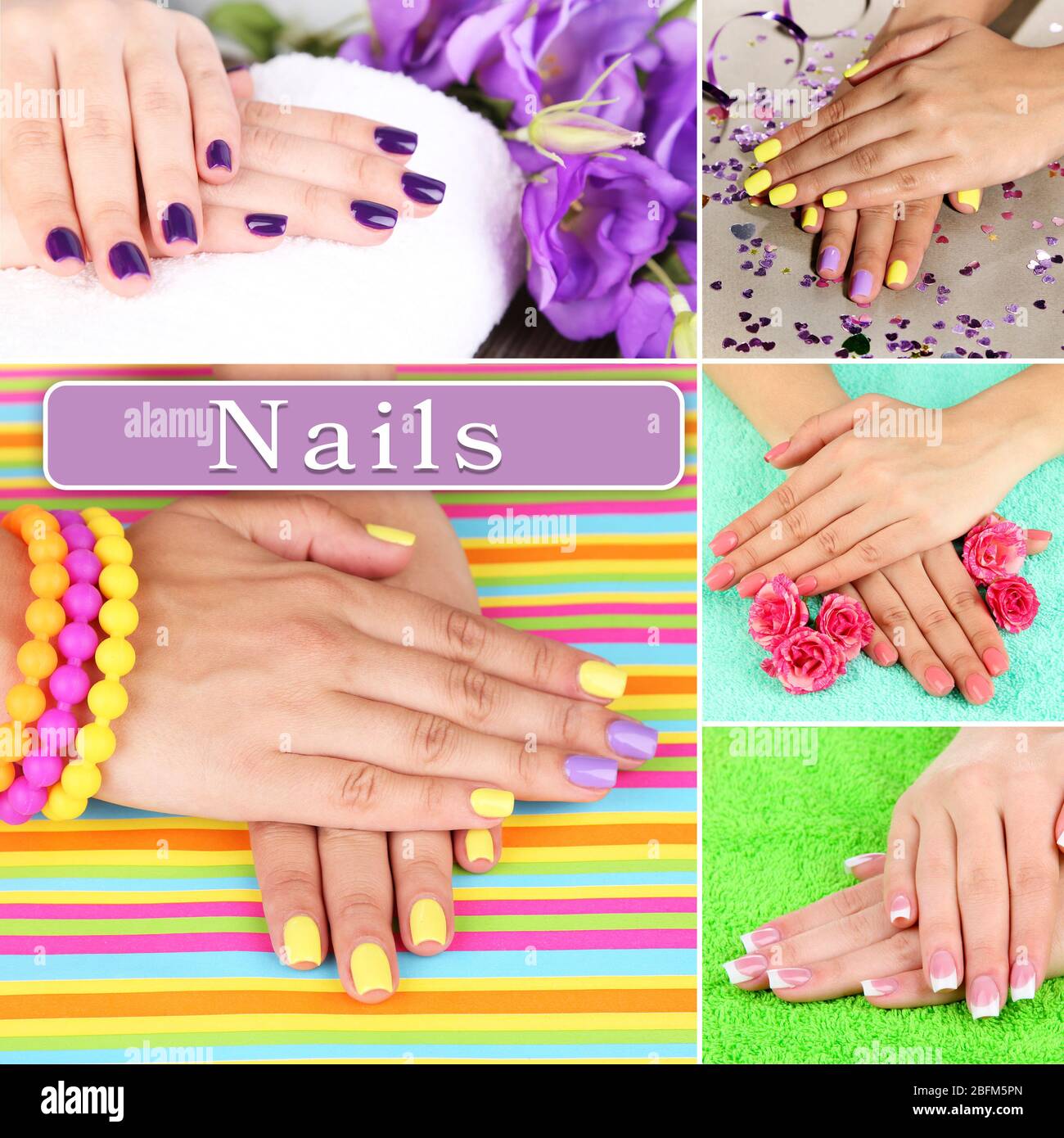 Beautiful woman hands with flowers in collage Stock Photo - Alamy