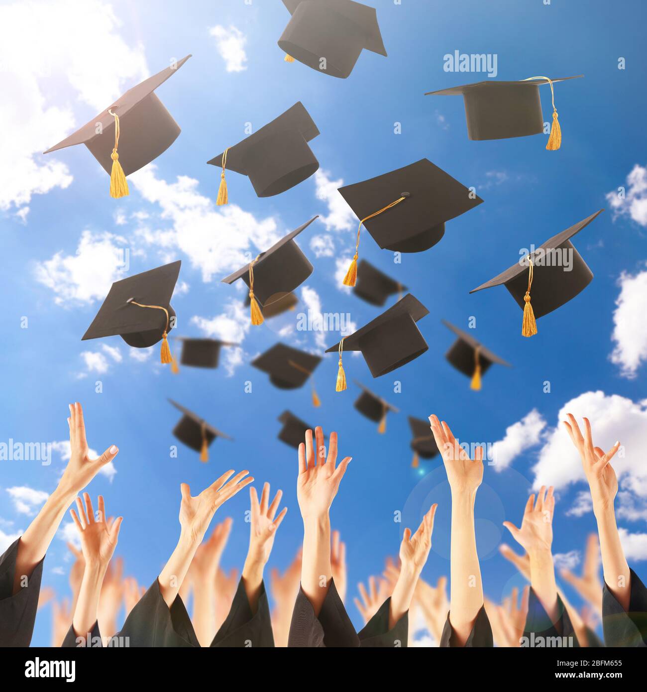 Graduation cap throwing hands hi-res stock photography and images - Alamy