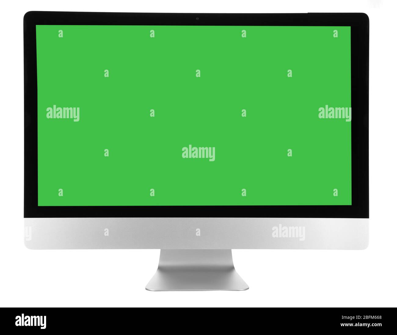 Modern computer with green screen, isolated on white Stock Photo - Alamy