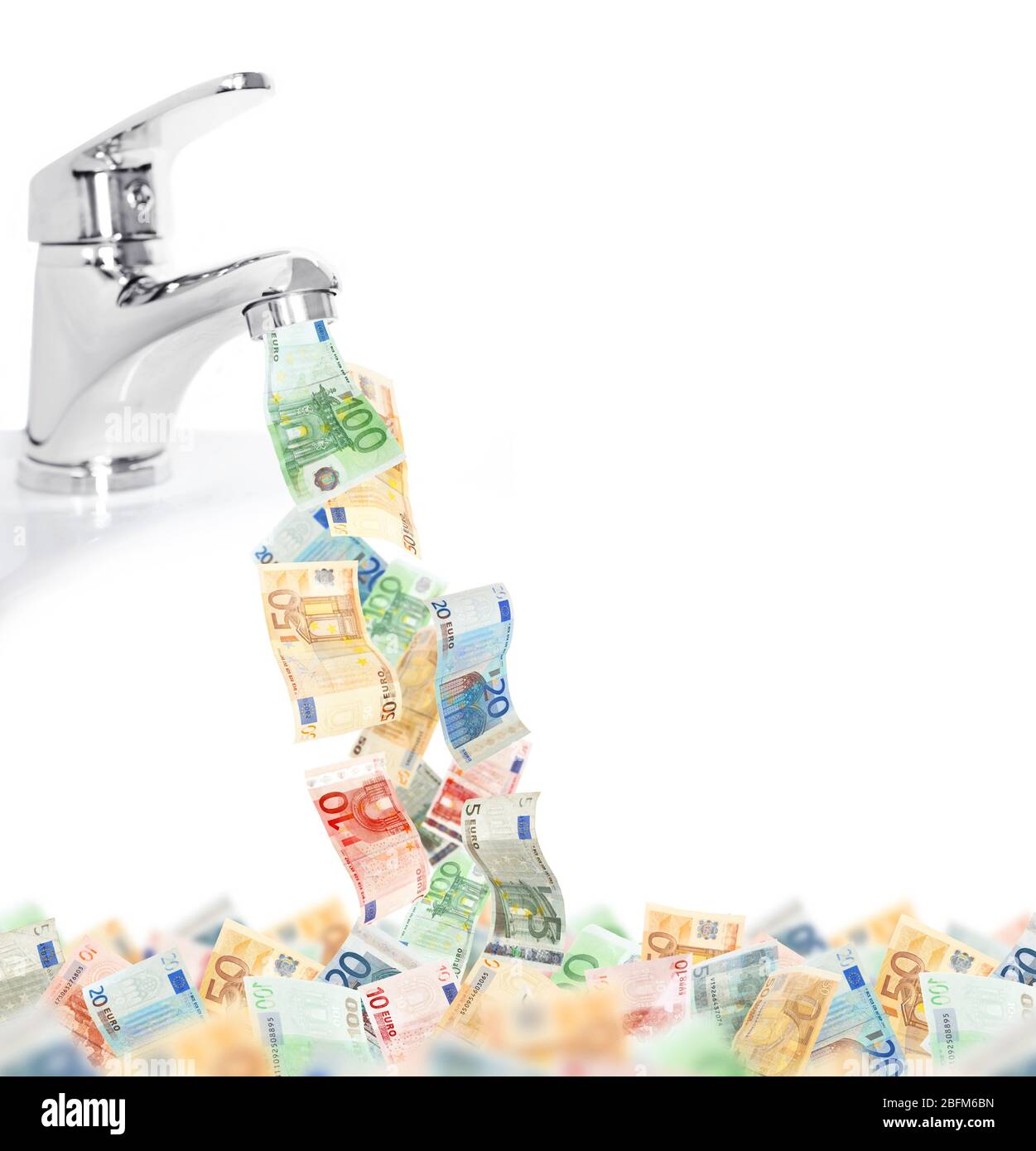 Money fall out of the tap isolated on white Stock Photo - Alamy