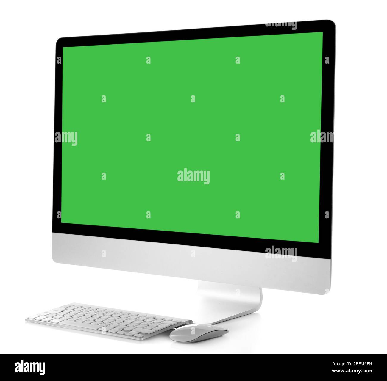 Modern computer with green screen, isolated on white Stock Photo - Alamy