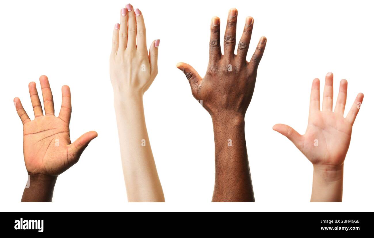Set of raised hands, isolated on white Stock Photo - Alamy