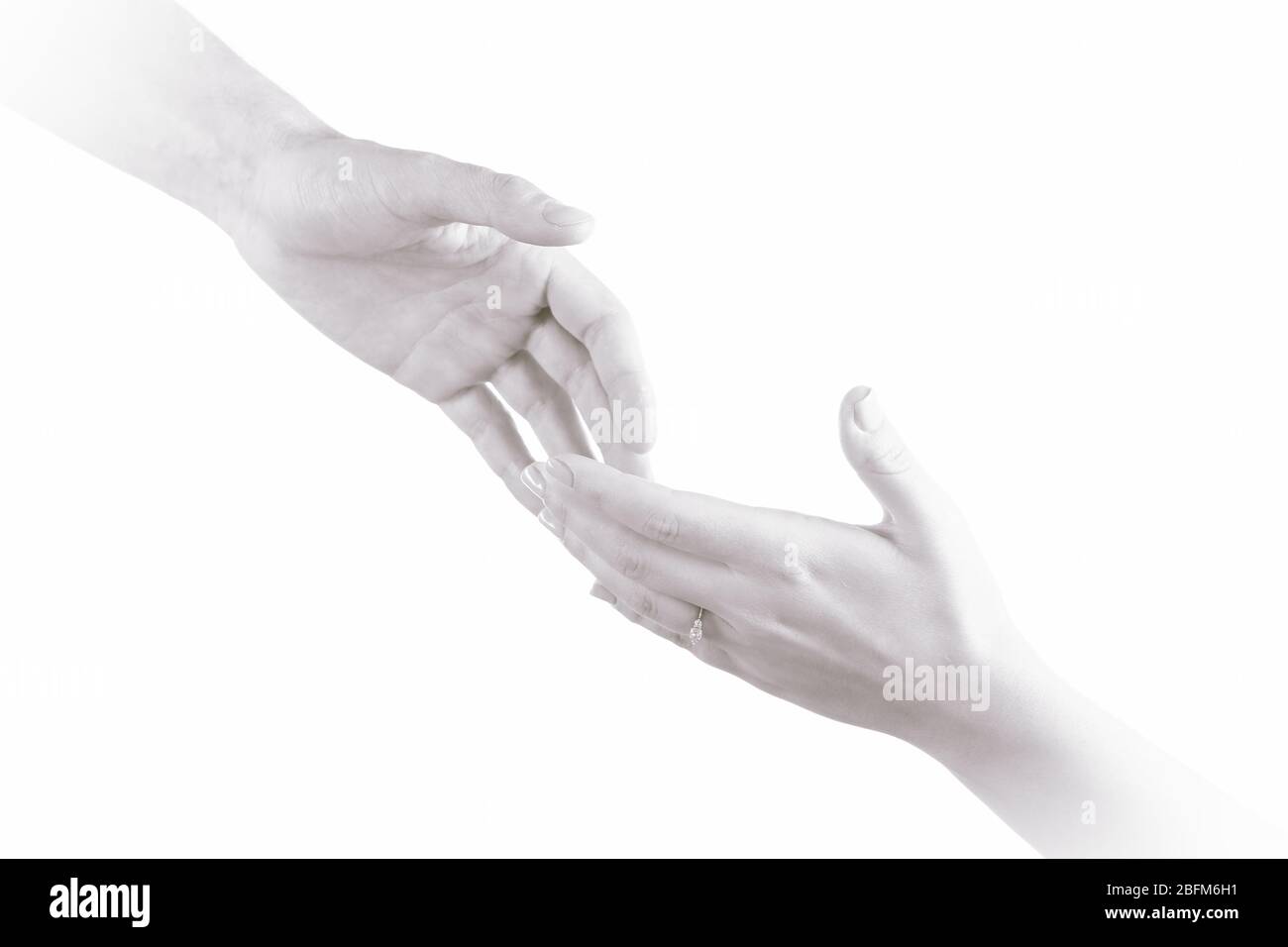 Two hands reaching toward each other. Helping concept. Vintage tone ...