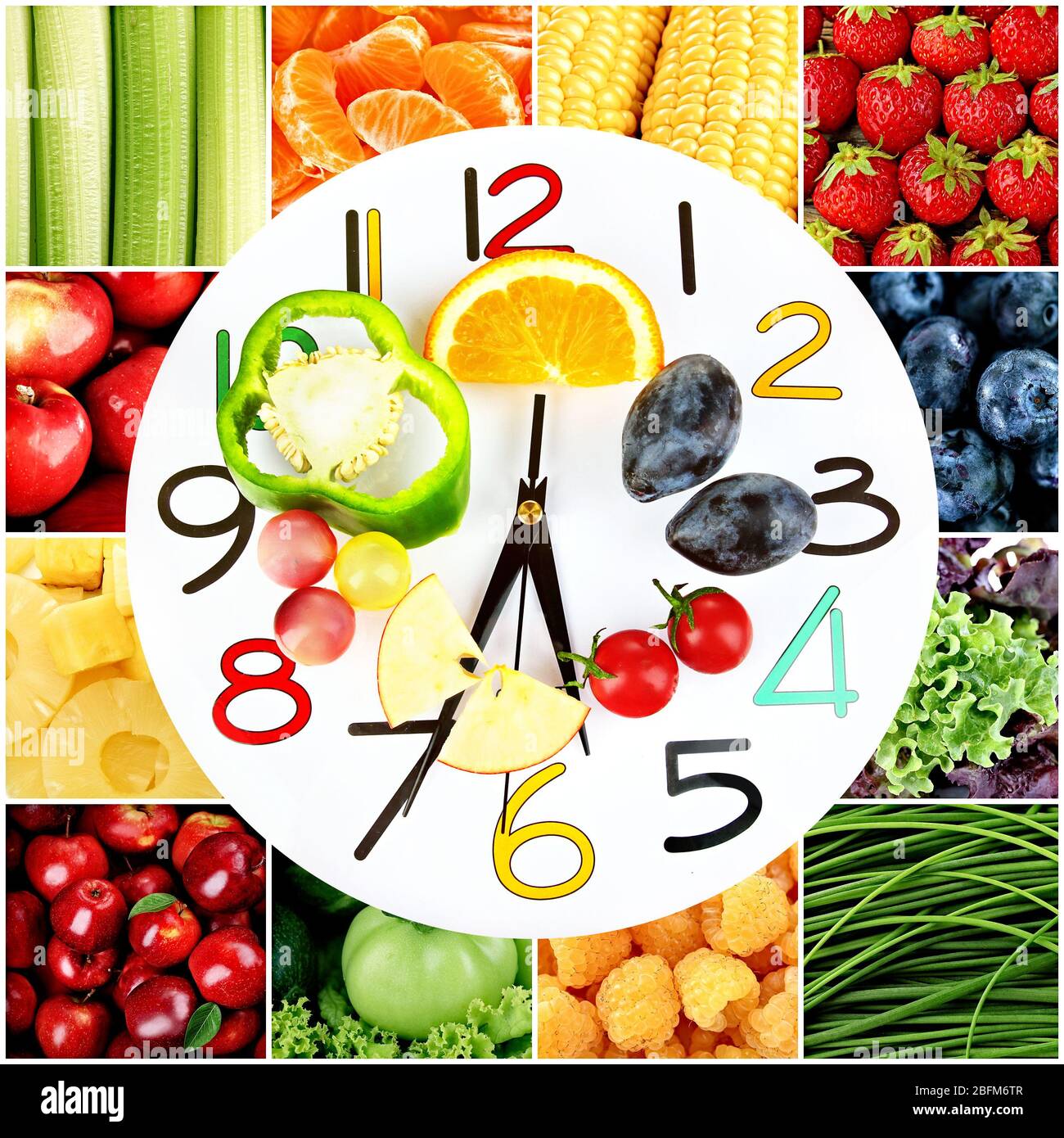Food clock. Healthy food concept Stock Photo - Alamy