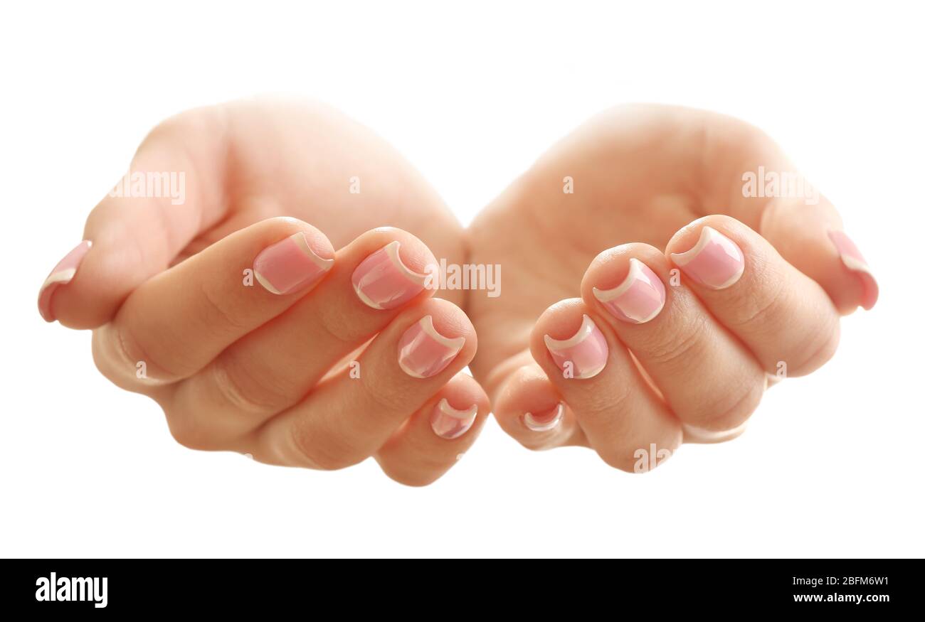 Empty female hands, isolated on white Stock Photo - Alamy