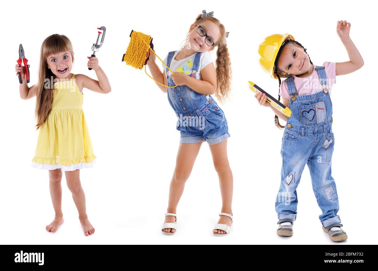 Cute children with tools isolated on white Stock Photo - Alamy