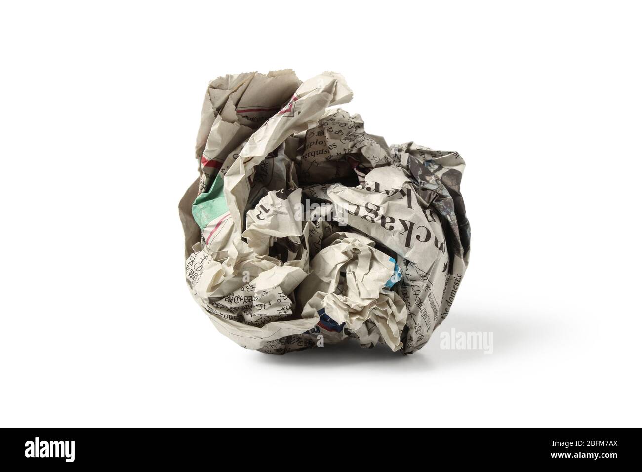 Crumpled newspaper sheet close-up isolated on white Stock Photo - Alamy