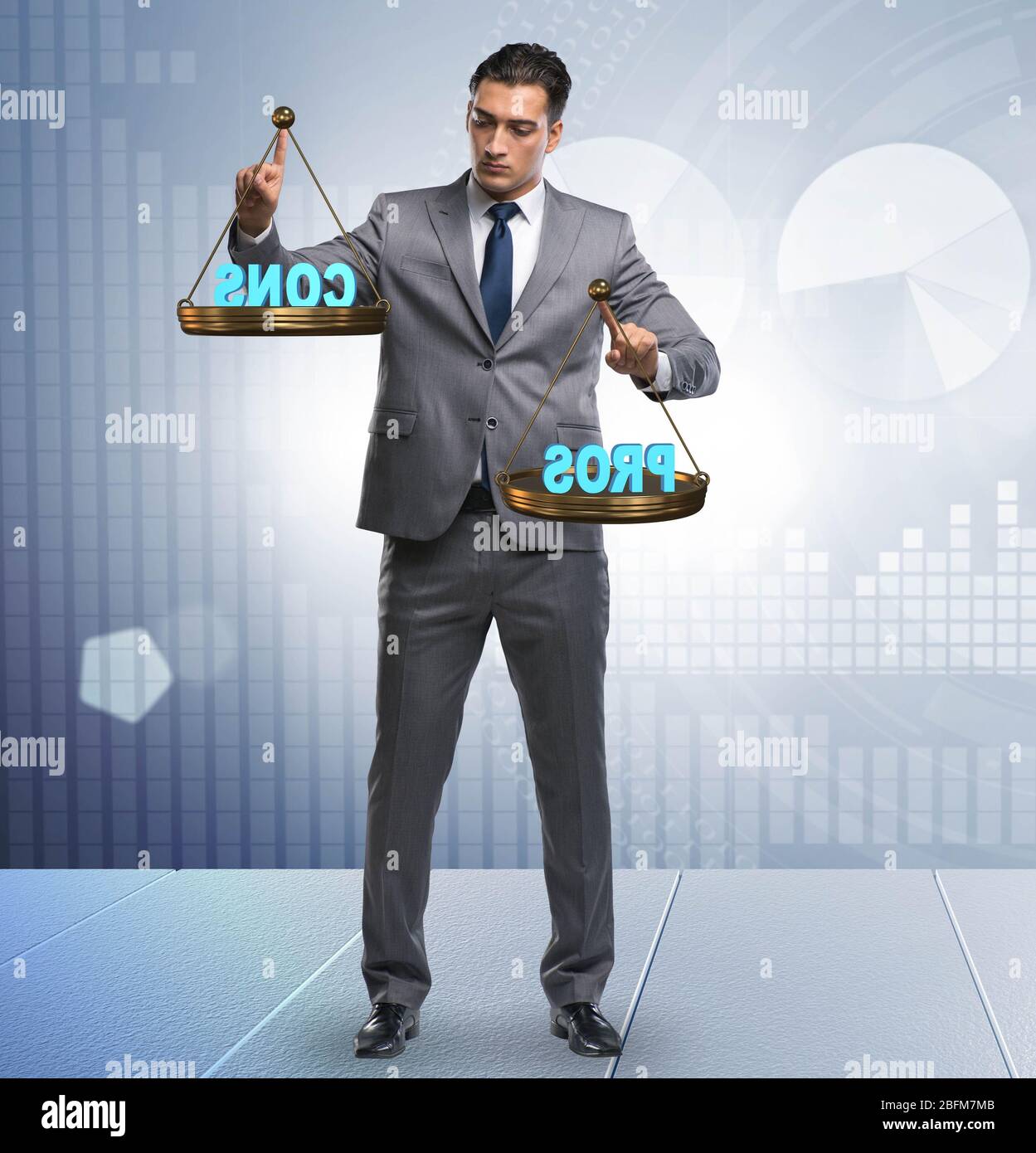 The businessman choosing pros and cons Stock Photo - Alamy
