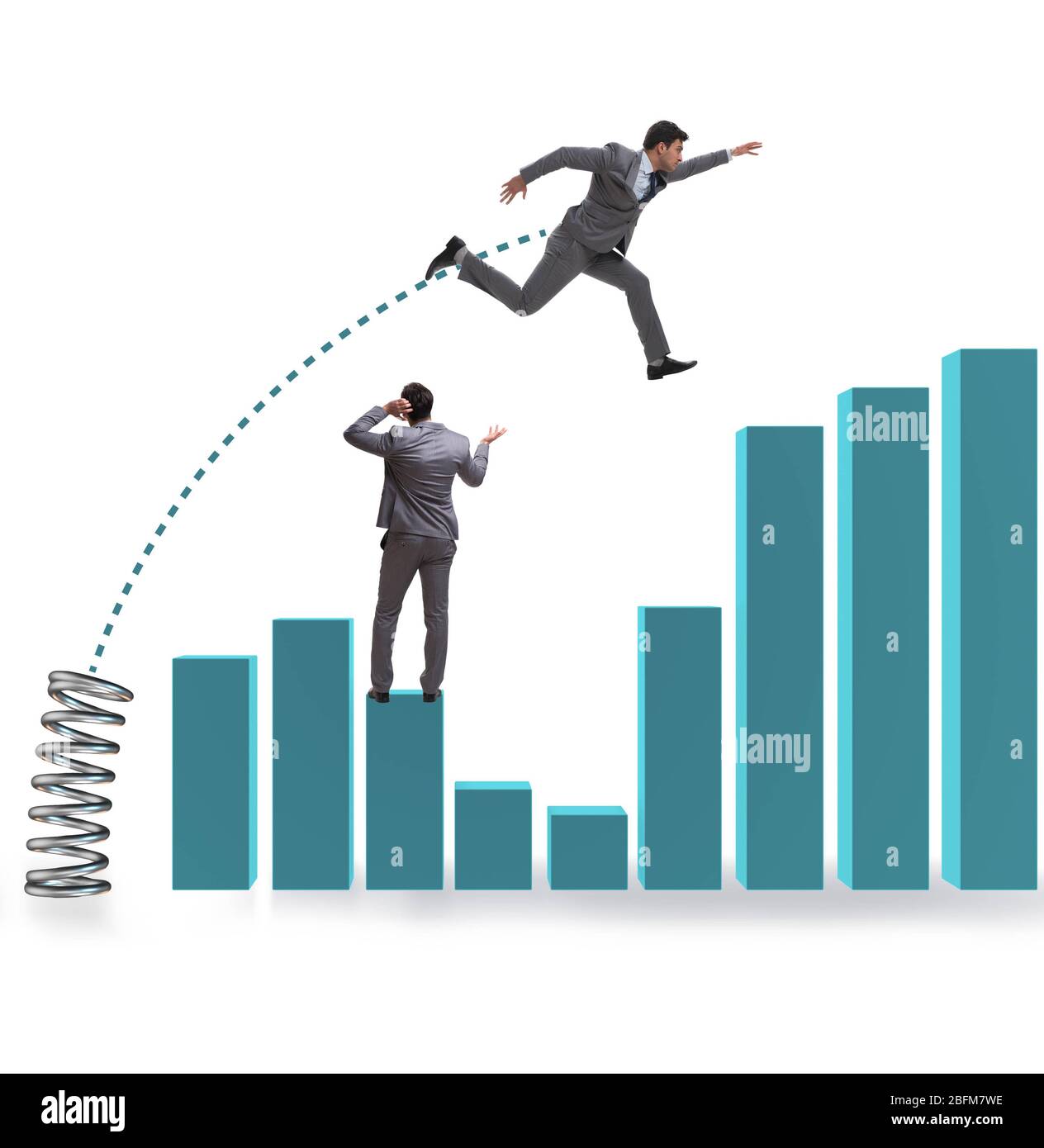 The businessman outperforming his competition jumping over Stock Photo ...