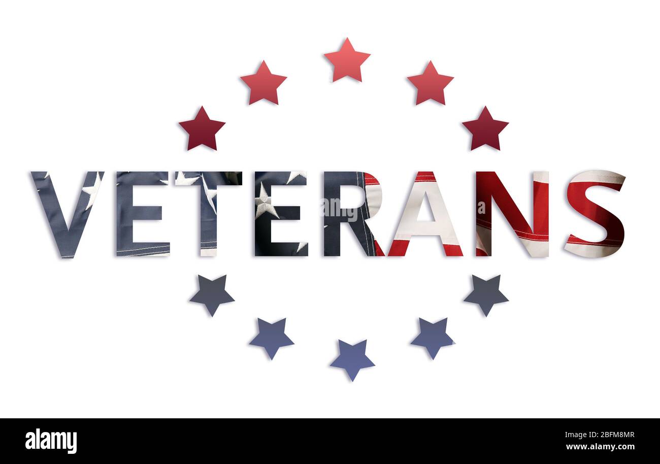 Word Veterans and stars around in American flag colors isolated on ...
