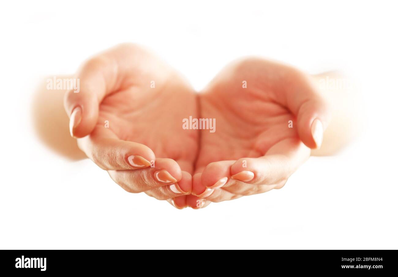Empty female hands, isolated on white Stock Photo - Alamy