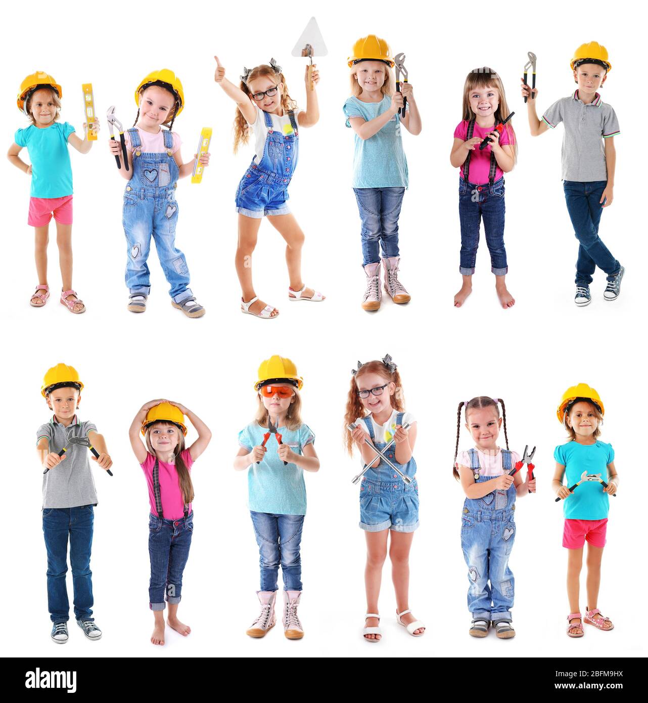 Cute children with tools isolated on white Stock Photo - Alamy