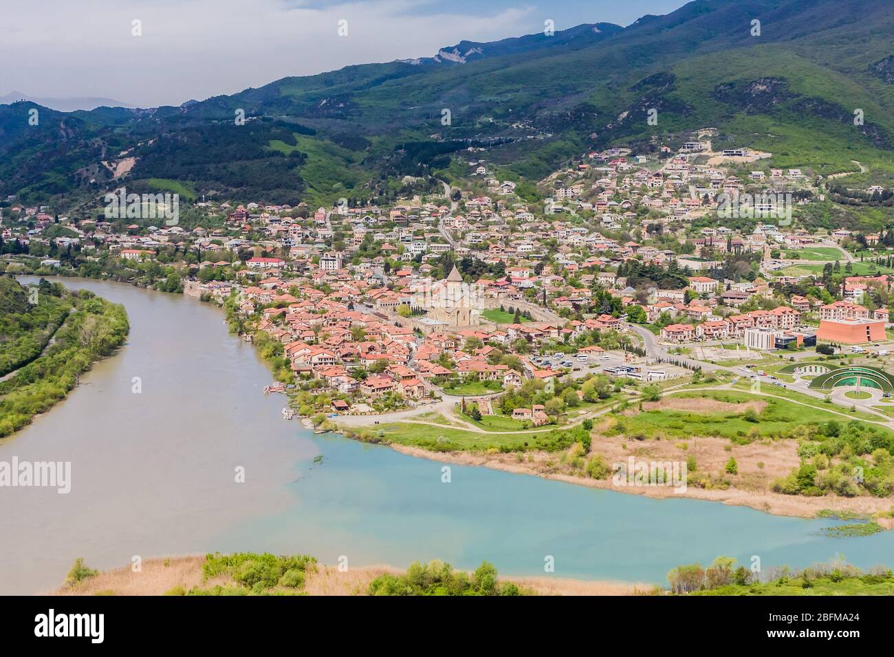View of Unesco heritage site town in Mtskheta with Samtavro Monastery ...