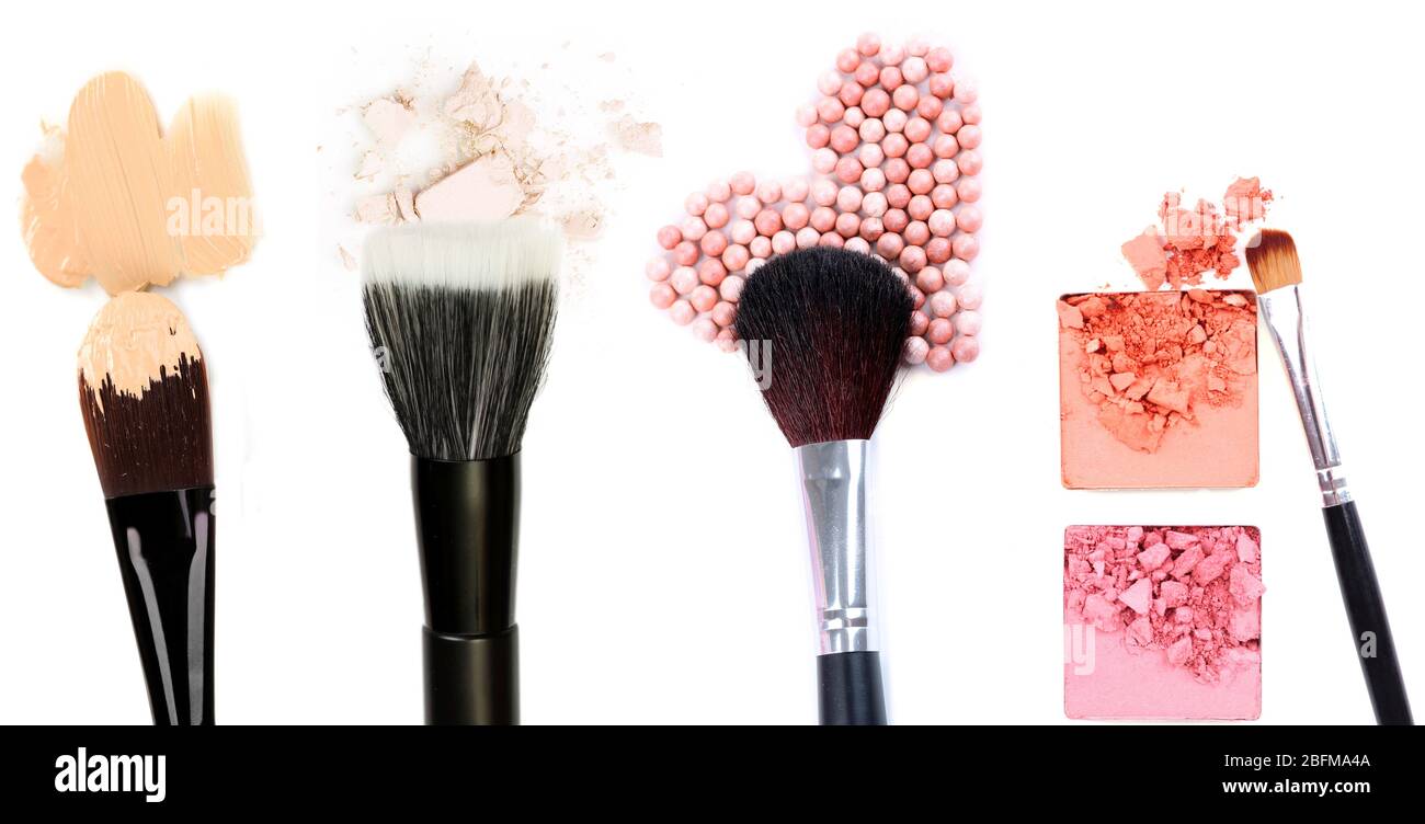 Different makeup brushes isolated on white Stock Photo - Alamy