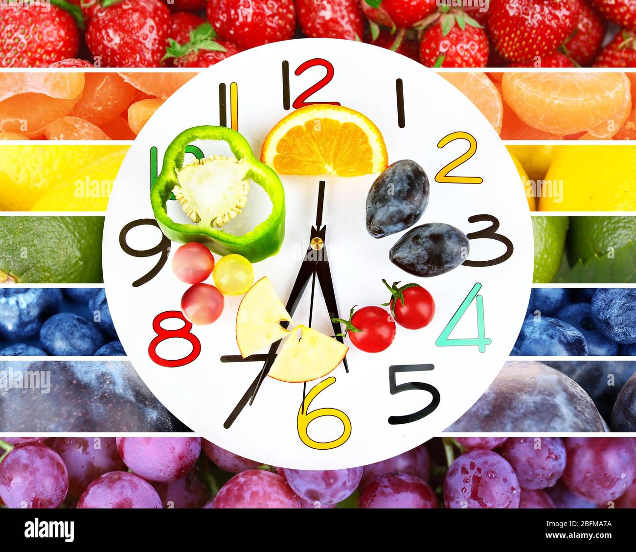 Food clock. Healthy food concept Stock Photo - Alamy