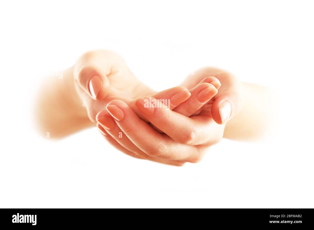 Empty female hands, isolated on white Stock Photo - Alamy