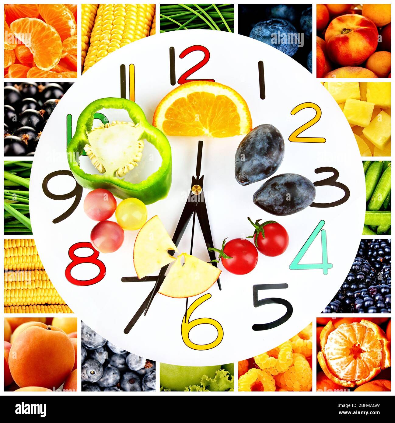 Food clock. Healthy food concept Stock Photo - Alamy