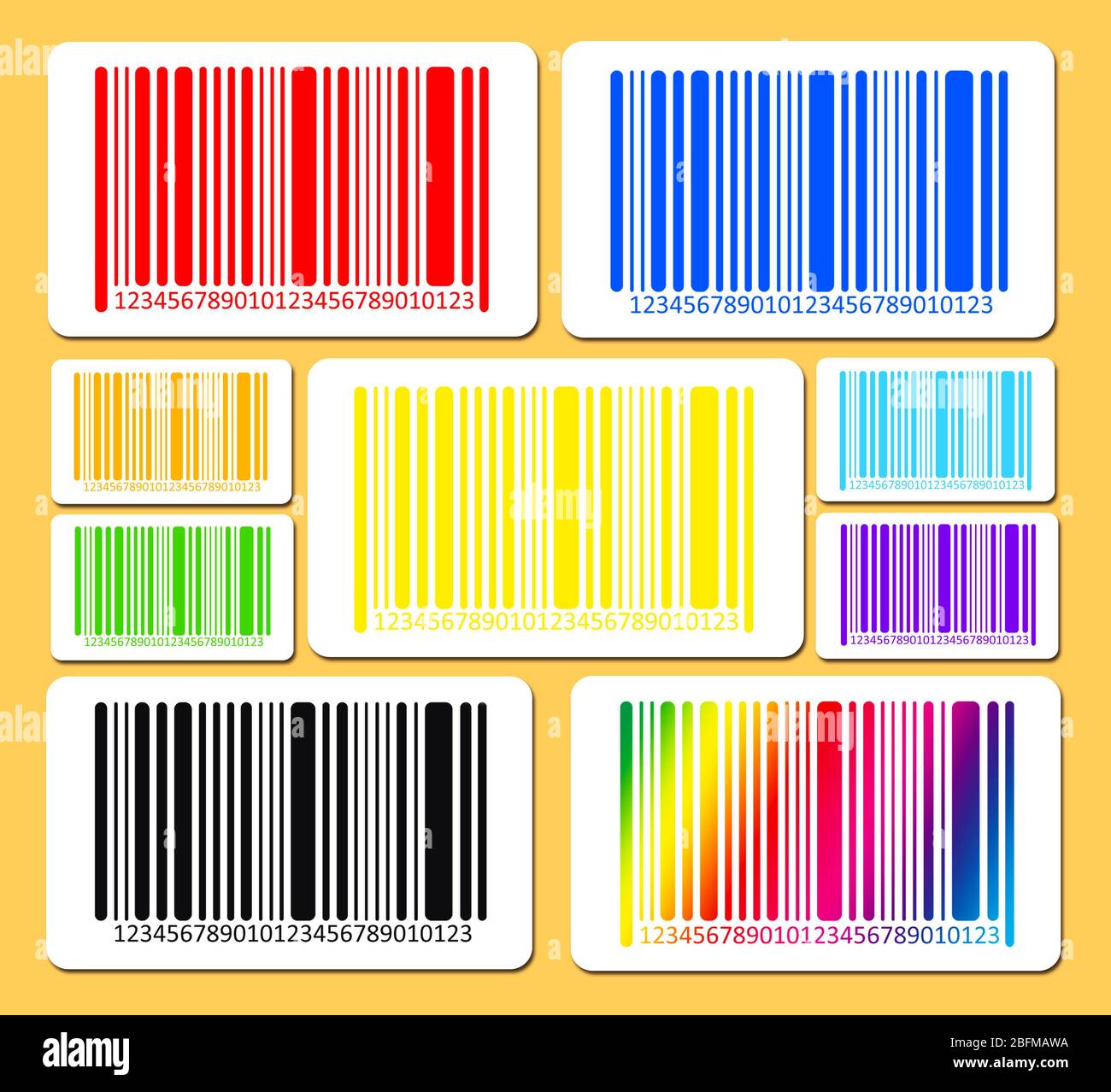 Bright bar codes on yellow background. Vector image Stock Photo - Alamy