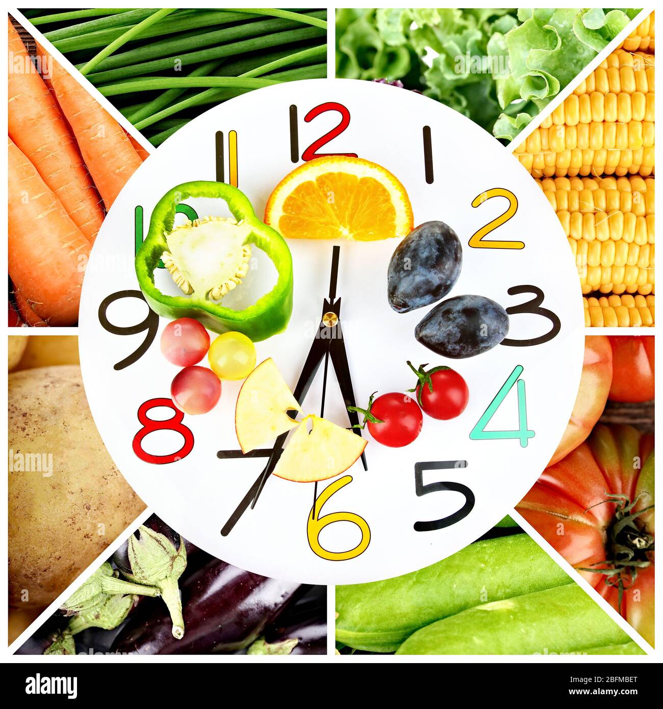 Food clock. Healthy food concept Stock Photo - Alamy