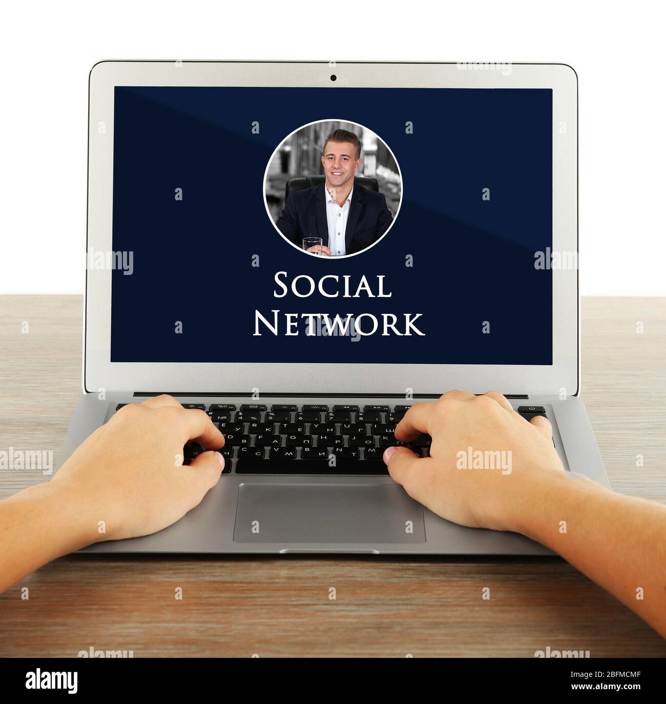 Woman working with laptop. Social network on screen Stock Photo - Alamy