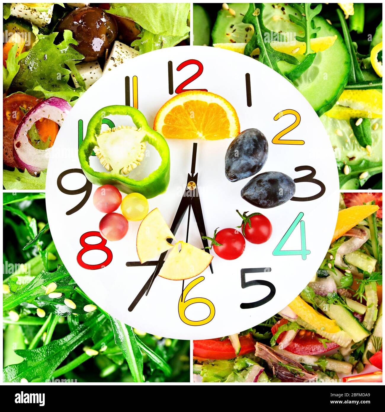 Food clock. Healthy food concept Stock Photo - Alamy