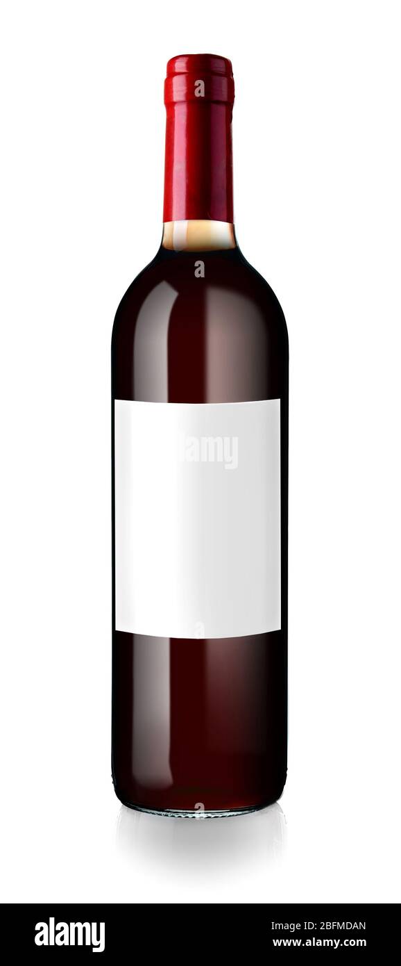 Bottle of red wine with empty label, isolated on white Stock Photo - Alamy