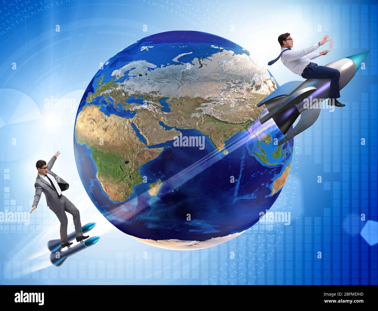 The two businessmen chasing around globe Stock Photo - Alamy