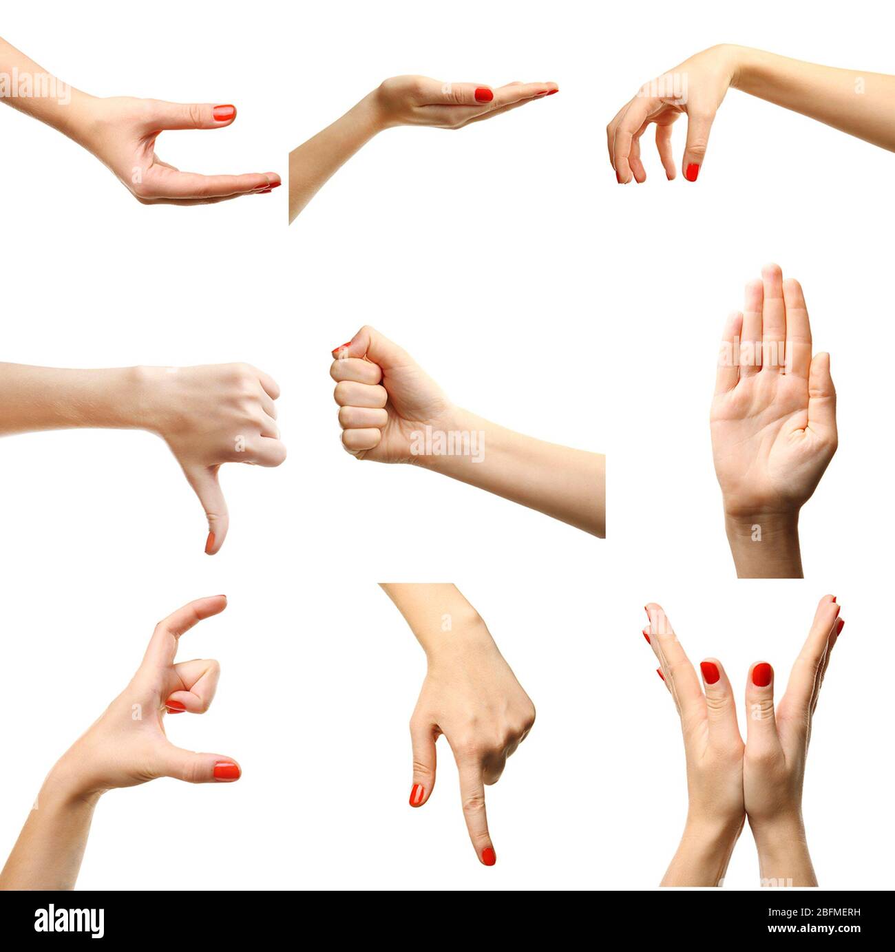 Set of female hands gestures, isolated on white Stock Photo - Alamy