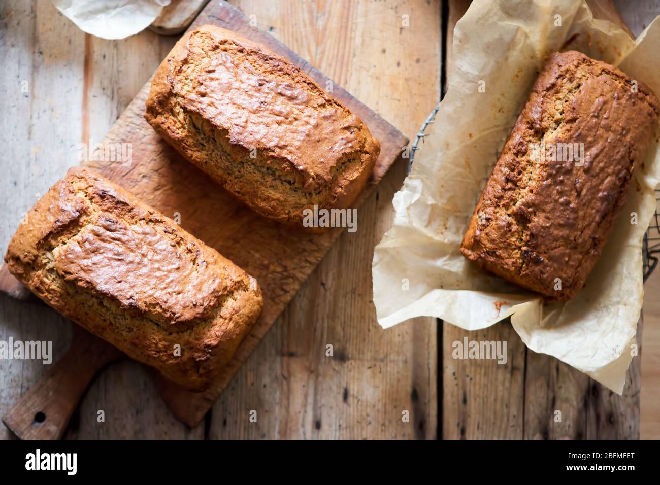 Three plain banana breads and three carrot cake Stock Photo - Alamy