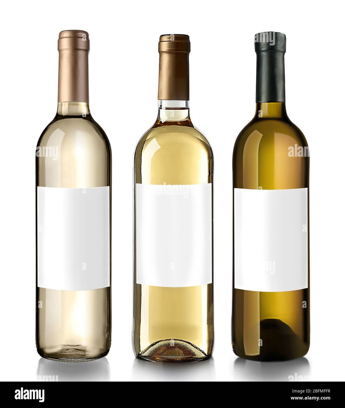 Bottles of white wine with empty labels, isolated on white Stock Photo ...