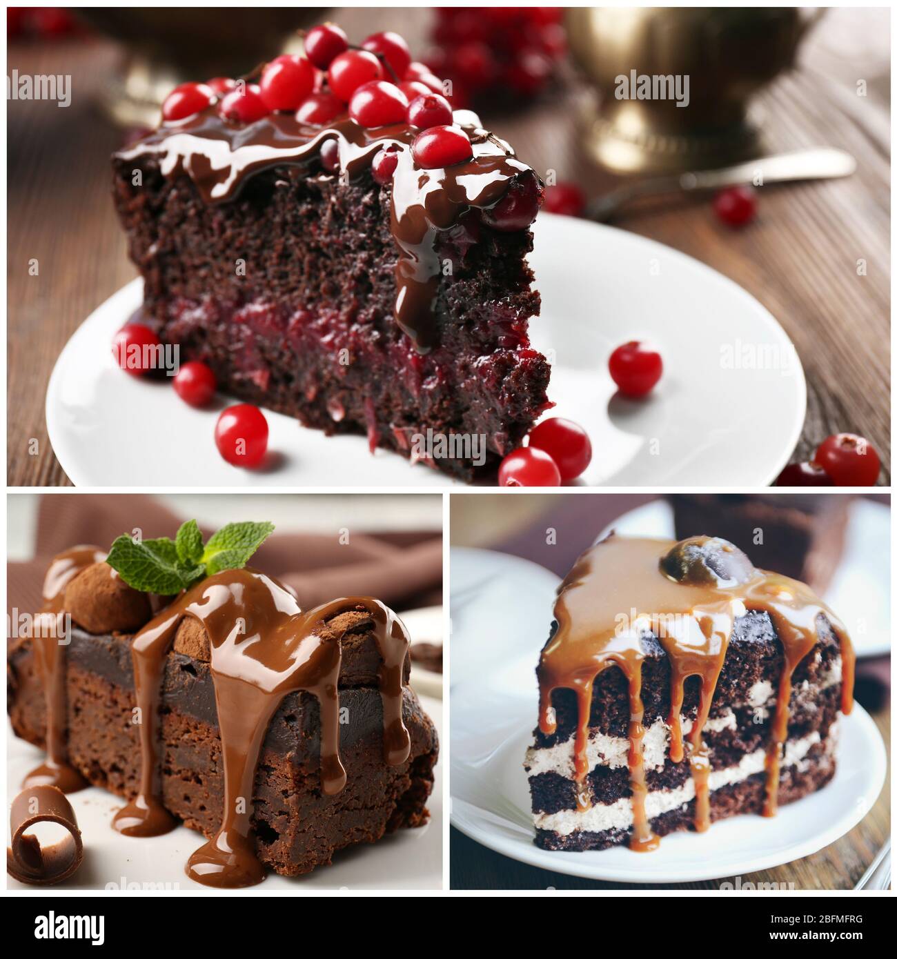 Chocolate cakes. Tasty collage Stock Photo - Alamy