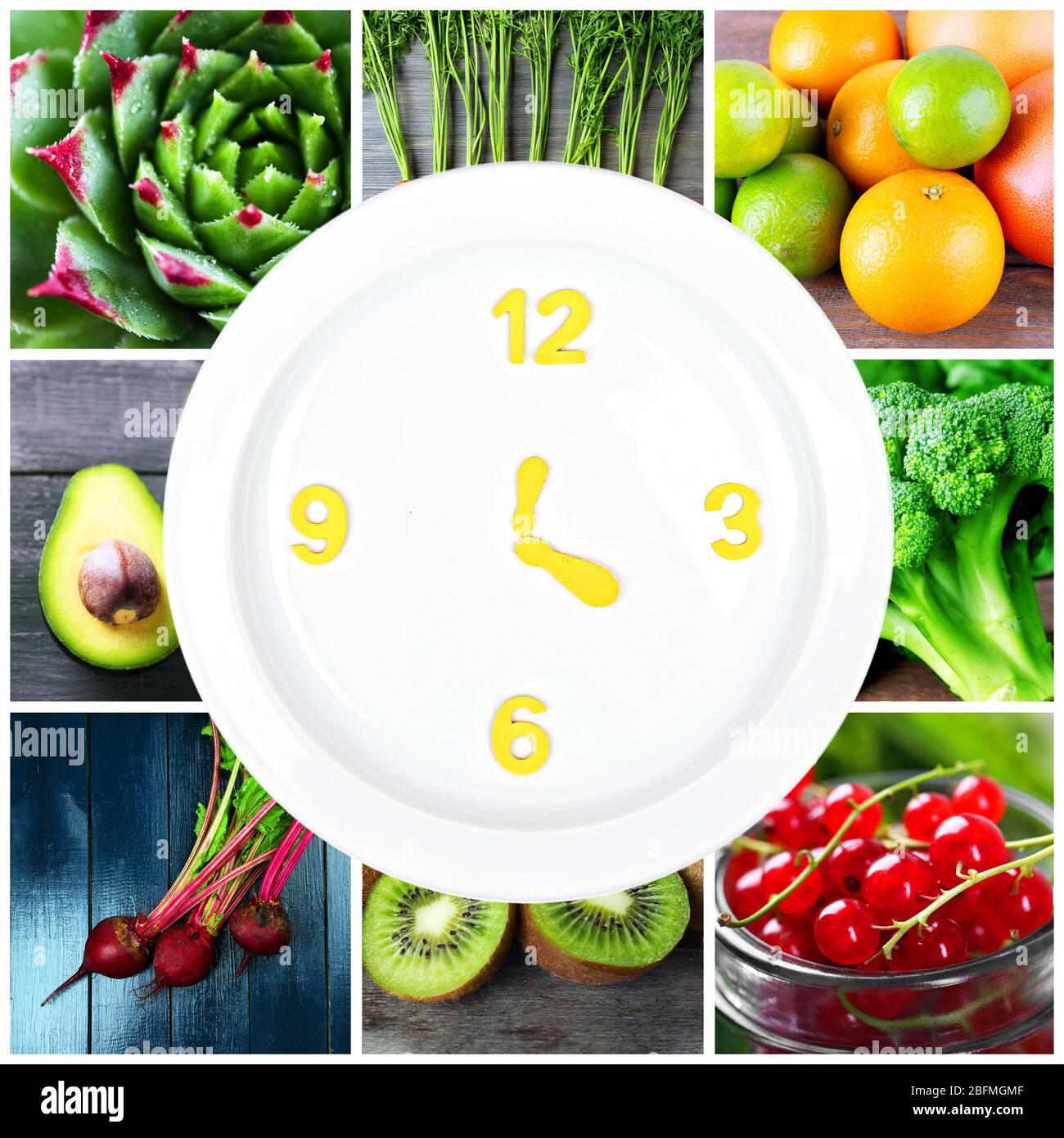 Food clock. Healthy food concept Stock Photo - Alamy