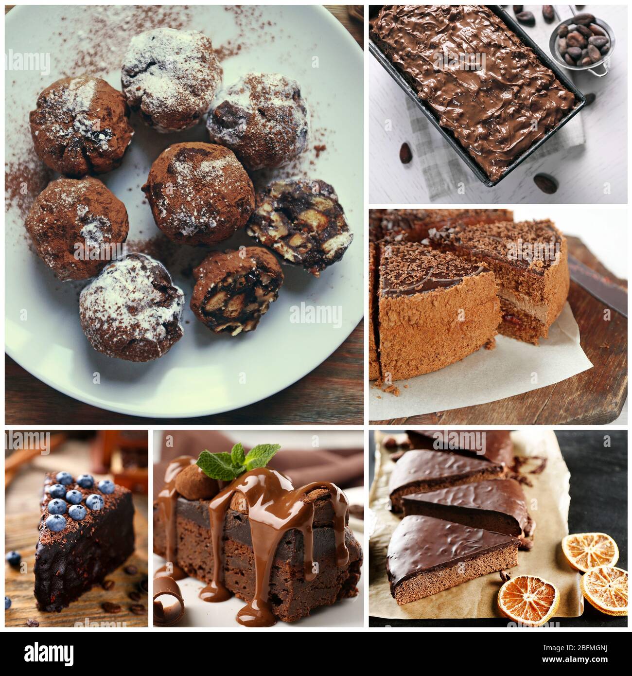 Chocolate cakes. Tasty collage Stock Photo - Alamy