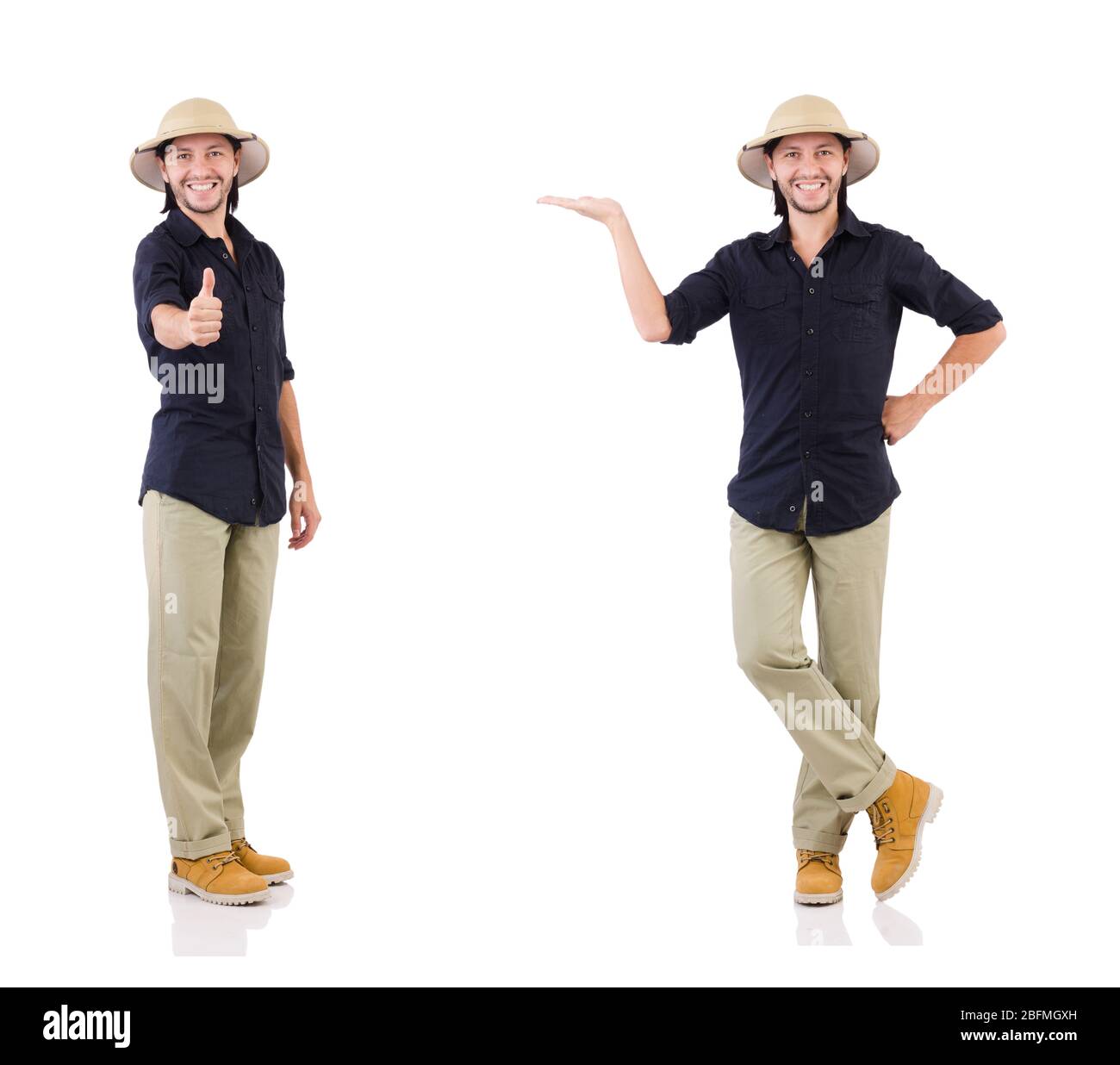 The man wearing safari hat isolated on white Stock Photo - Alamy
