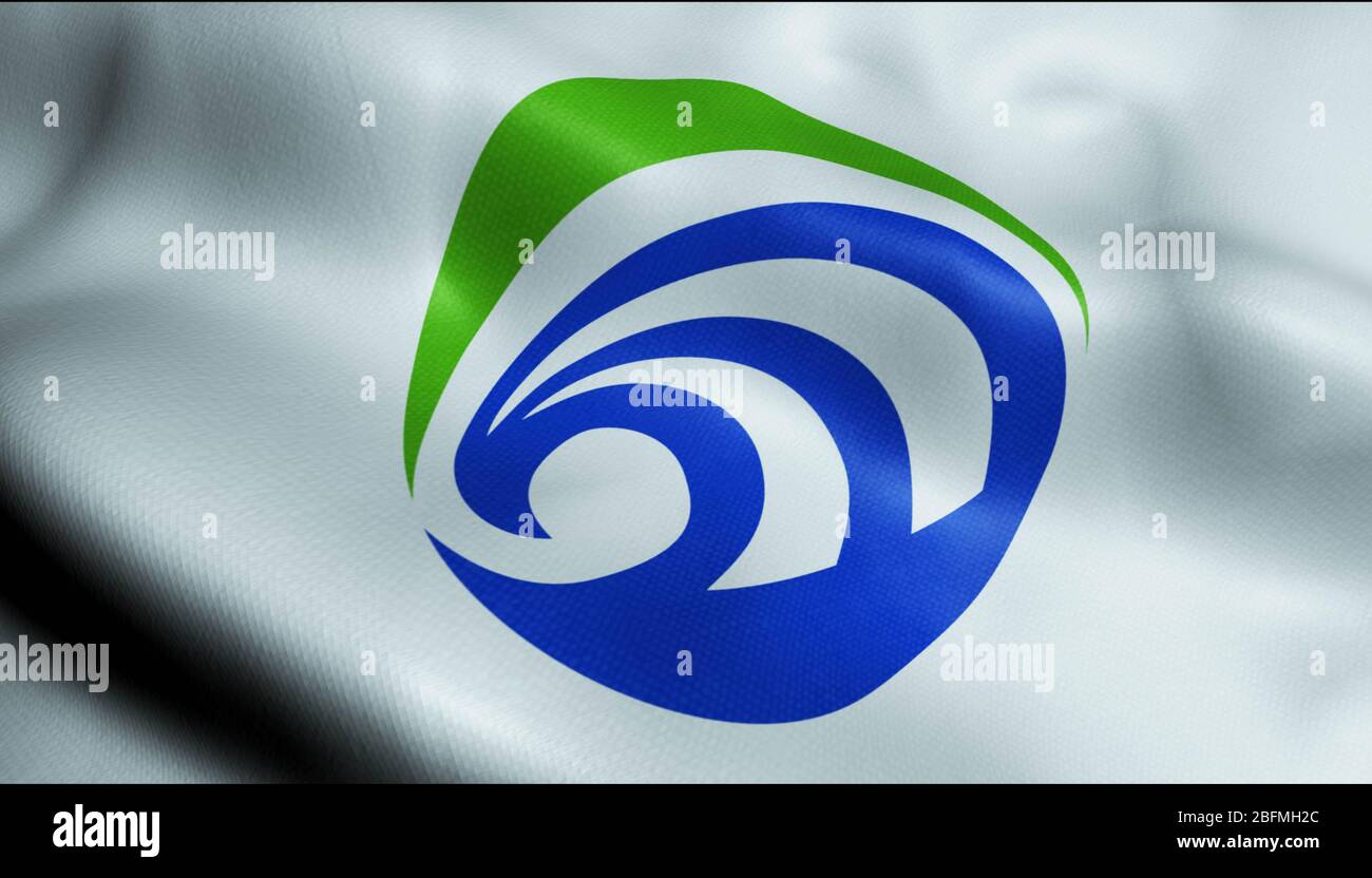 3D Illustration of a waving flag of Omitama (Japan country Stock Photo ...