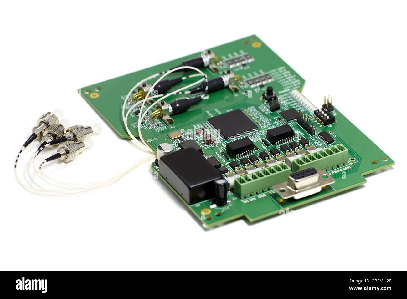 Electronic printed circuit board with optic connectors attached and ...