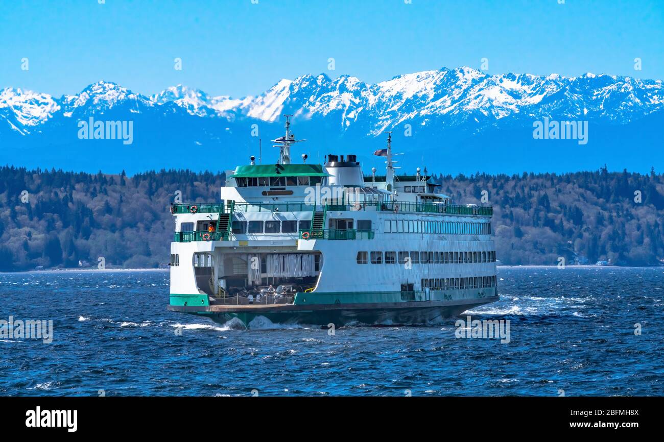 Washington State Ferry Olympic Snow Mountains Edmonds Washington. Ferry ...
