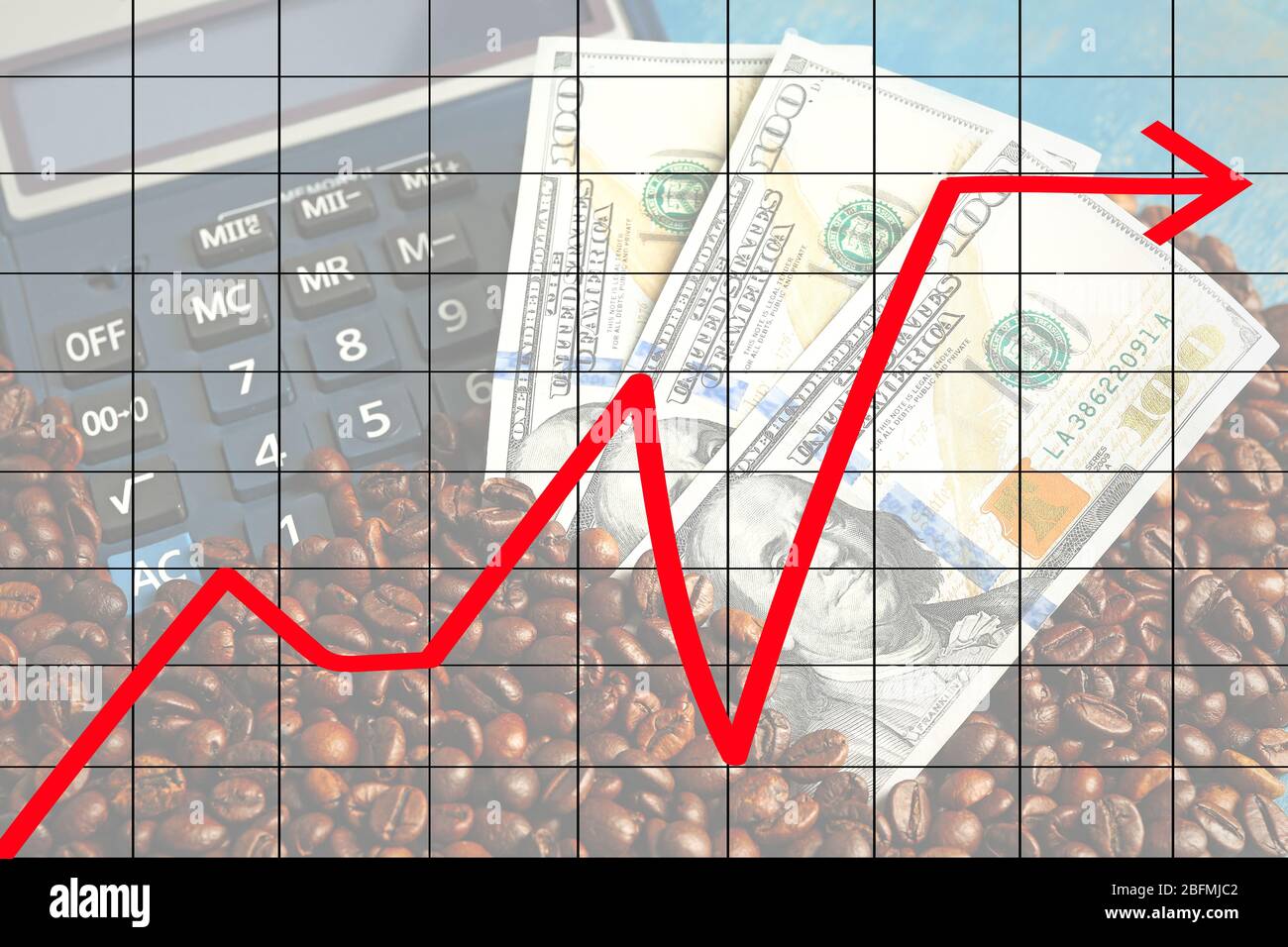 Business accounting concept. Coffee beans and US dollar banknotes and ...