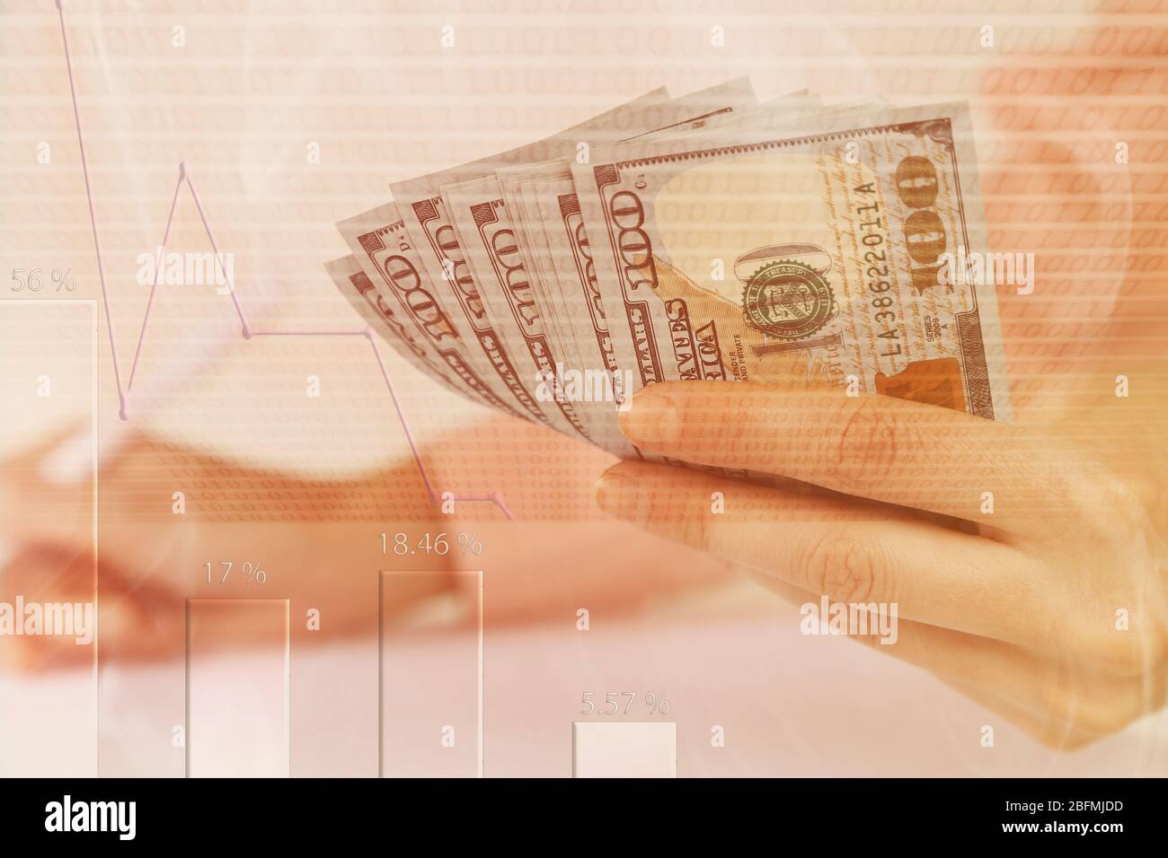 Finance concept. Hand holding dollar banknotes on white background ...