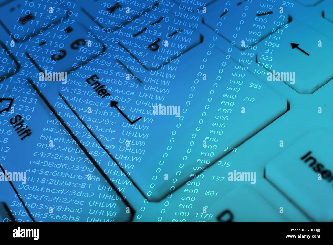 Computer keyboard with program code Stock Photo - Alamy