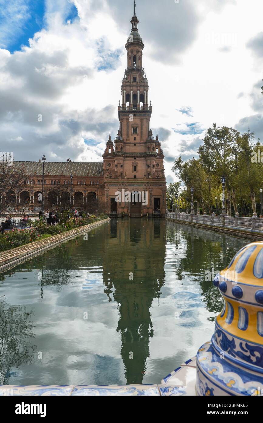 Square of Spain in Seville. An architectural landmark in the capital of ...