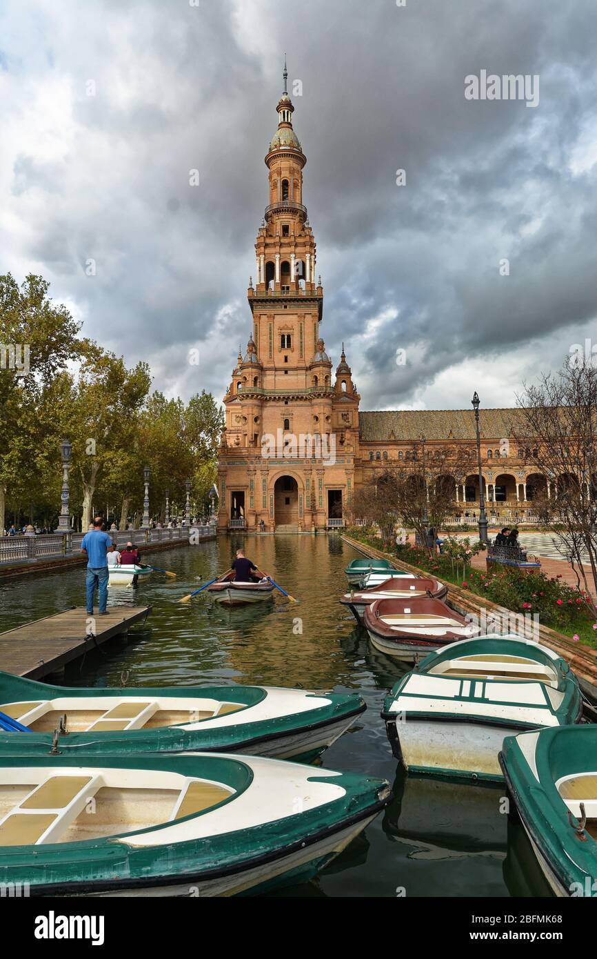 Square of Spain in Seville. An architectural landmark in the capital of ...